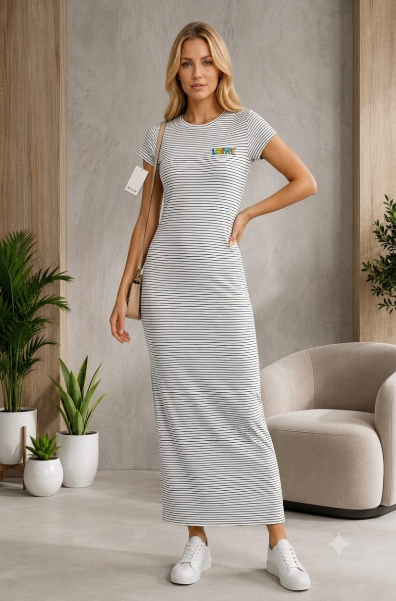 Ladies Fashion Striped Maxi Dress – Casual Wear Collection - One KD Shop